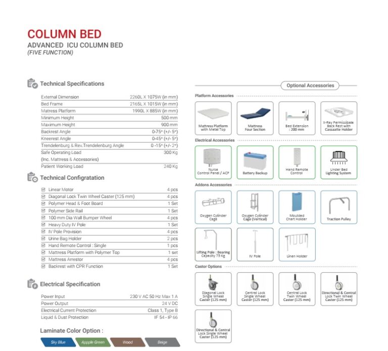 COLUMN BED ADVANCED ICU BED COLUMN BED (FIVE FUNCTION) – parinfurniture