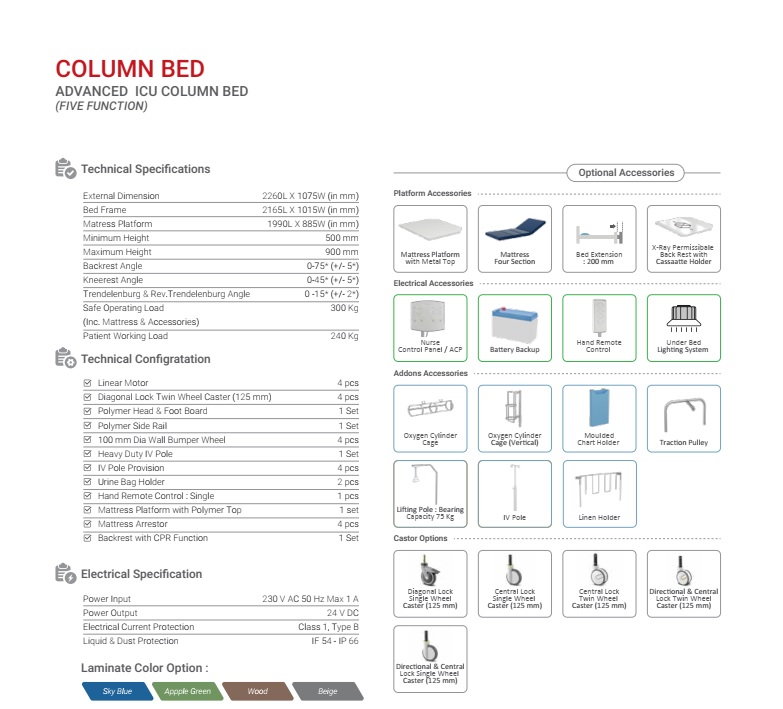 COLUMN BED ADVANCED ICU BED COLUMN BED (FIVE FUNCTION) – parinfurniture
